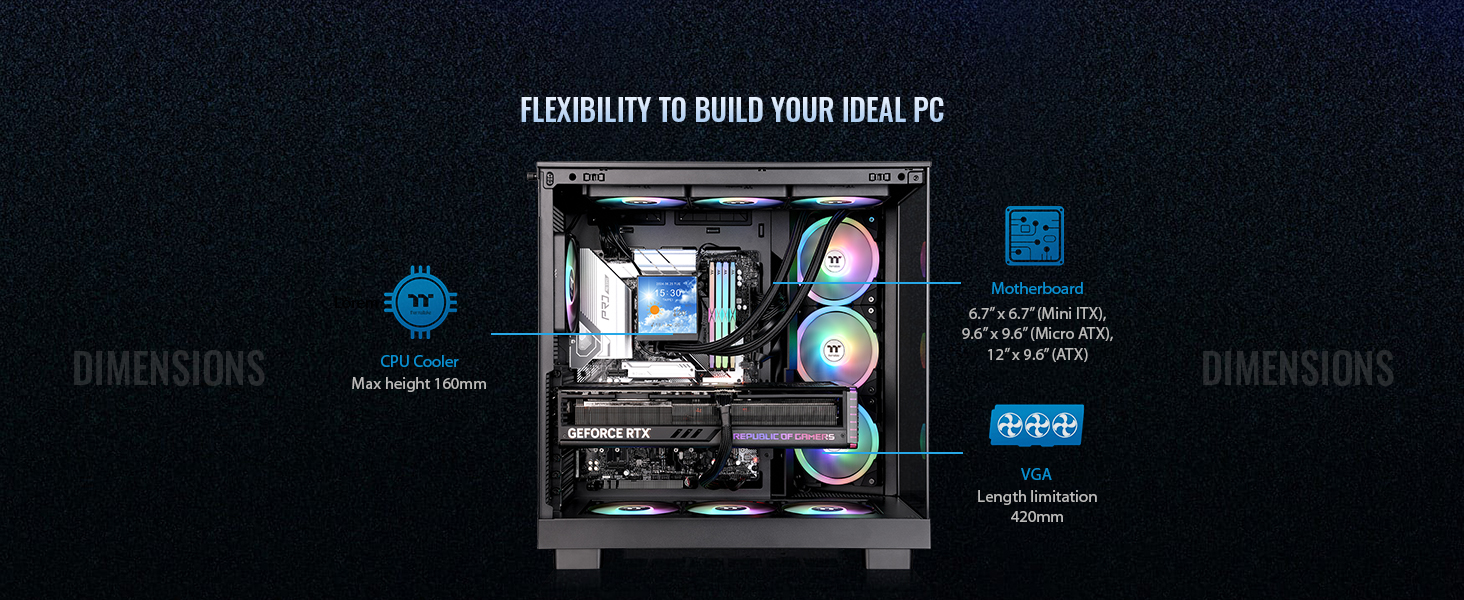 Thermaltake View 380 XL TG ARGB; 4x120mm ARGB Lite Fans Included; 360mm Radiator Support; 420mm ...